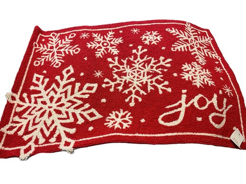 Fabulous NIP Red Hand Hooked Christmas Joy Snowflake Rug 2’ X 3 ...