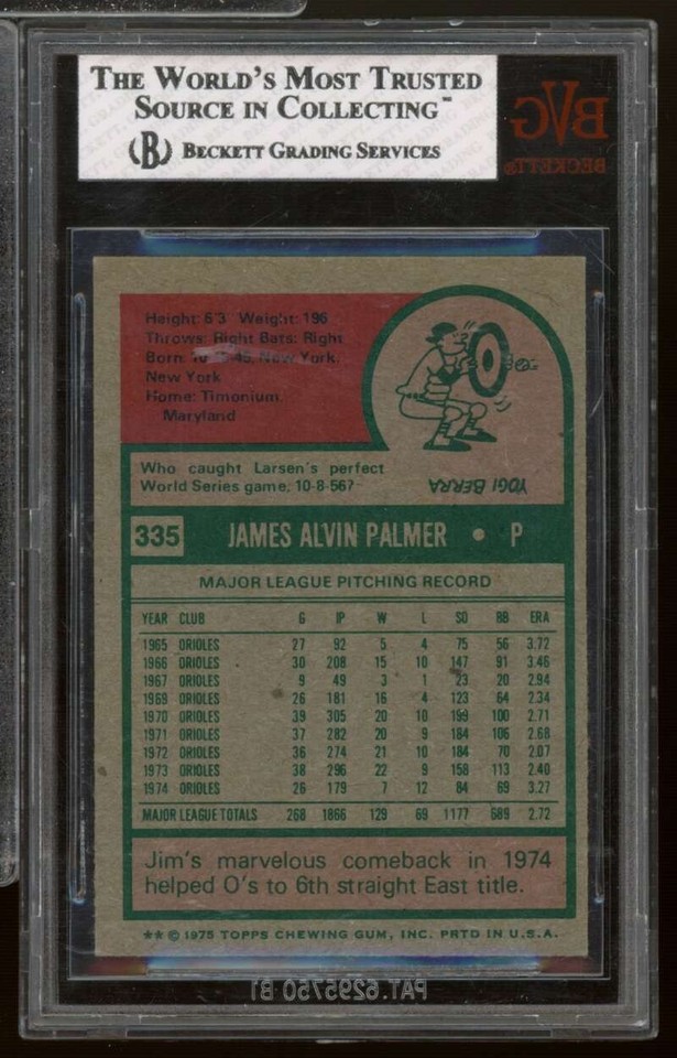 Jim Palmer Card 1975 Topps #335 BGS BVG 6.5 | eBay