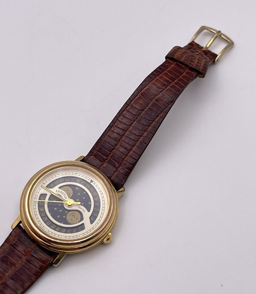 Vintage Exactly Moon Phase 27mm Ladies Wrist Watch Gold Tone Date | eBay
