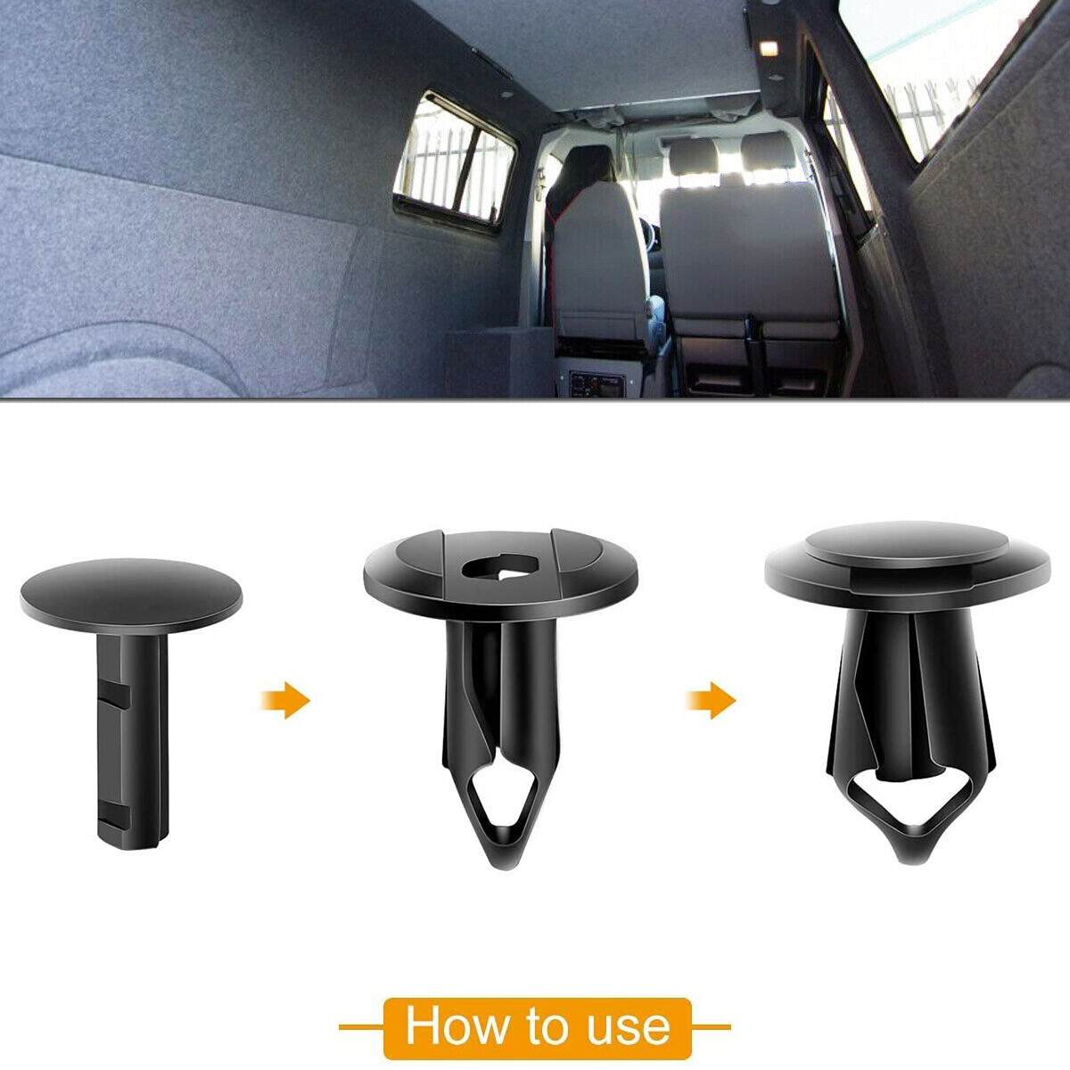 100x LONGER BLACK Trim Panel Fixing Clips for Ford Transit Custom ...