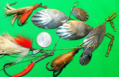 box lot early Shakespeare metal T. Robb Weedless, stamped single/double ...