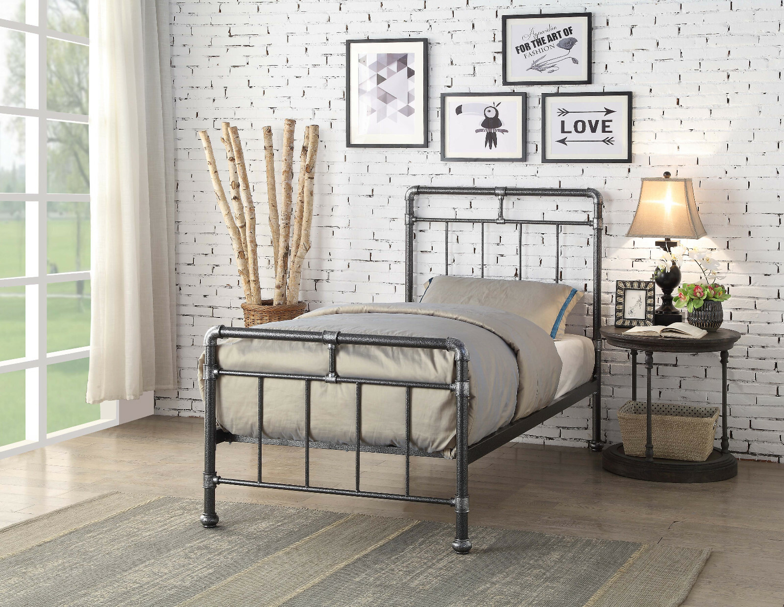 Modern Metal Industrial Bed Frame | Scaffold Pipe | Black Silver ...