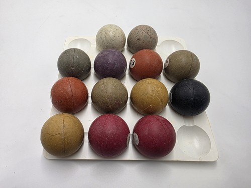 vintage 1930's POOL TABLE BILLIARD solid color CLAY BALLS w/ TRAY 1 7/8 ...