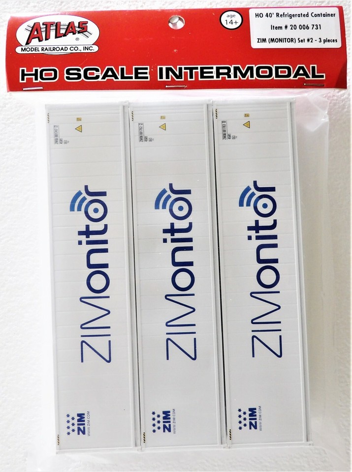 HO Scale Atlas 20006731 ZIM ZIMonitor ZMOU 40' Reefer Container 3-Pack ...