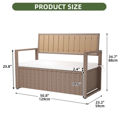 YINTATECH Outdoor Patio Furniture PE Rattan Storage Bench Deck Box With ...
