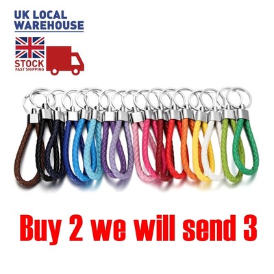 Braided Faux Leather Keyring Keychain Fabric Material Strap Ring Bike ...