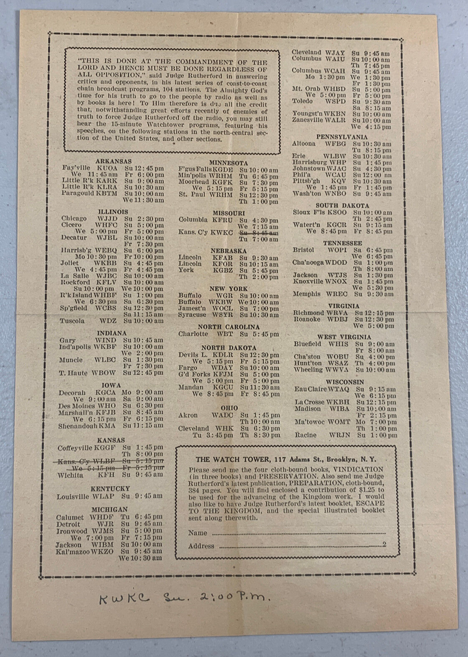 Original c. 1933 Judge Rutherford Radio Station Tract Book Ad ...