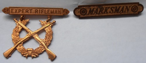 Pre WWI US Army or USMC Expert Rifleman and Marksman badges in gilt ...