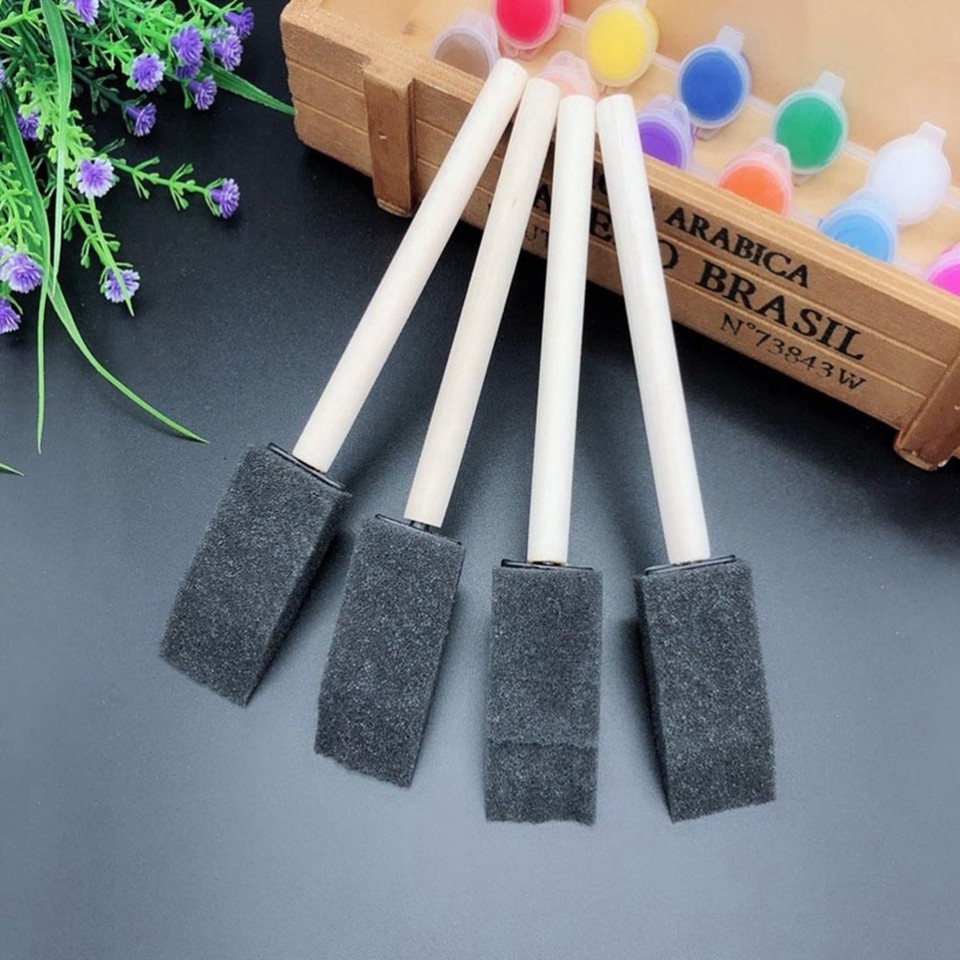 20 Pcs Black Wood Sponge Brush Children's Paintbrush Set Stains ...