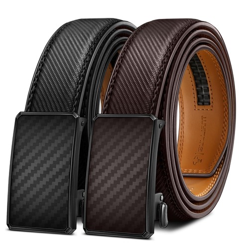 Men Belt 2Pack,Ratchet Click Adjustable Belt Genuine Leather For Gift ...