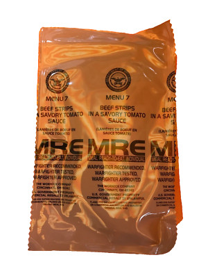 US ARMY MRE MEAL READY TO EAT TAGESRATION MENU 7 Beef Strips Savory ...