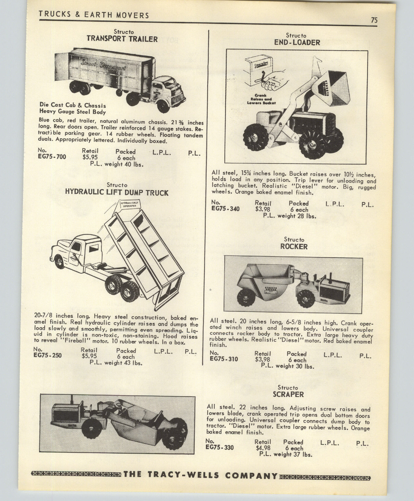 1955 PAPER AD Structo Toy Trucks Rocker Tractor trailer Demi Scraper ...