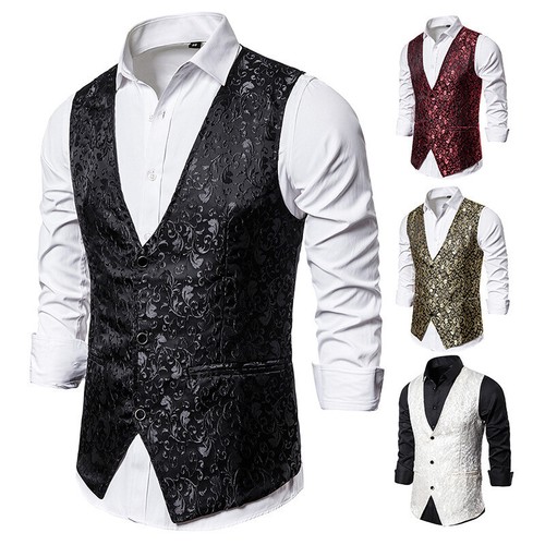 Mens Stage Show Performance Vests Singer Single Breasted Sleeveless ...