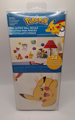 24 ICONIC POKEMON Peel & Stick Wall Decals Pikachu Pokeball Boys Room ...
