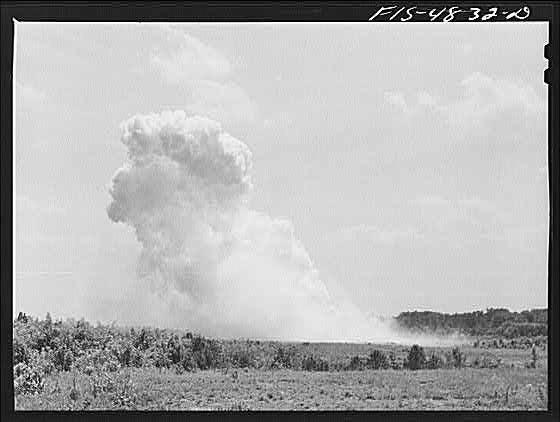 Maryland. Gas demonstration. Exploding aerial bomb just, Edgewood ...
