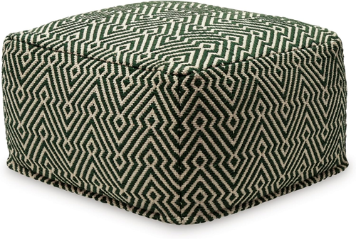 Abacy Casual Square Handwoven Pouf with Geometric Pattern, Green ...