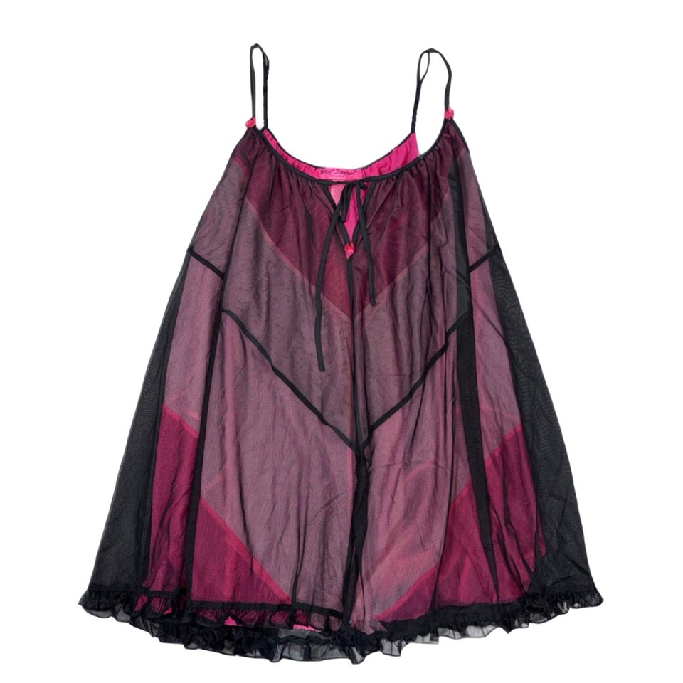 Betsey Johnson Womens Intimate Mesh Babydoll Pink Black Nightgown Rare ...