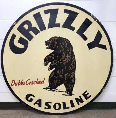 GRIZZLY GASOLINE 4FT DOUBLE SIDED PORCELAIN ENAMEL SIGN | eBay