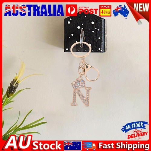 Rhinestone Studded Alphabet N Keychain with Crown for Gifts Purse ...