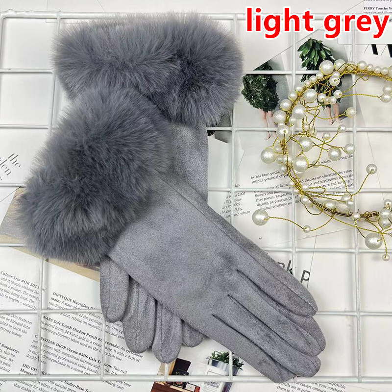 Women Outdoor Faux Suede Fur Touch Screen Gloves Winter Full Finger ...