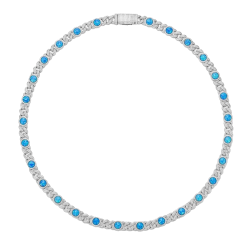 Incredible 12mm Moissanite & Blue Opal Classic Cuban Hip Hop 925 Silver ...