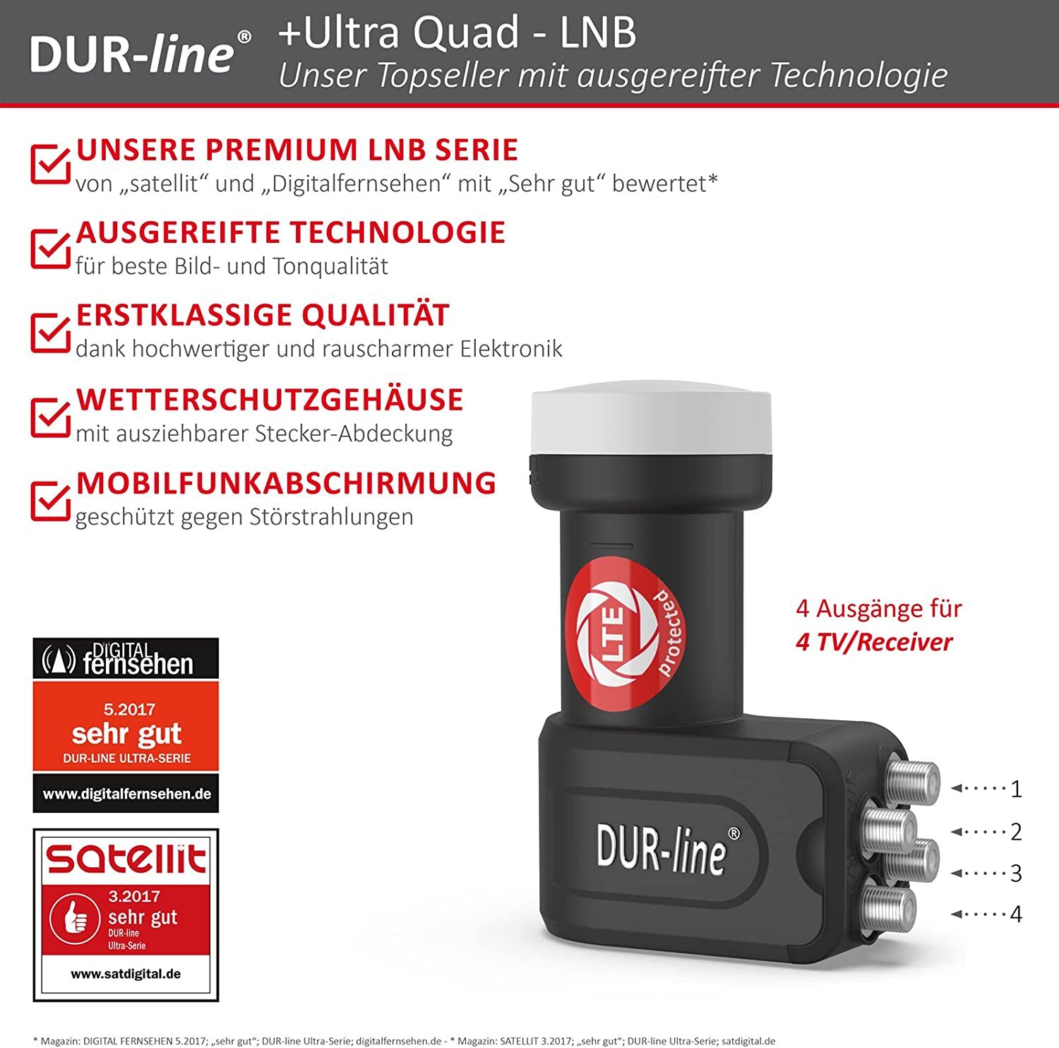 DUR-line +Ultra - LNB 1-8 Teilnehmer schwarz - mit LTE-Filter [ Test ...