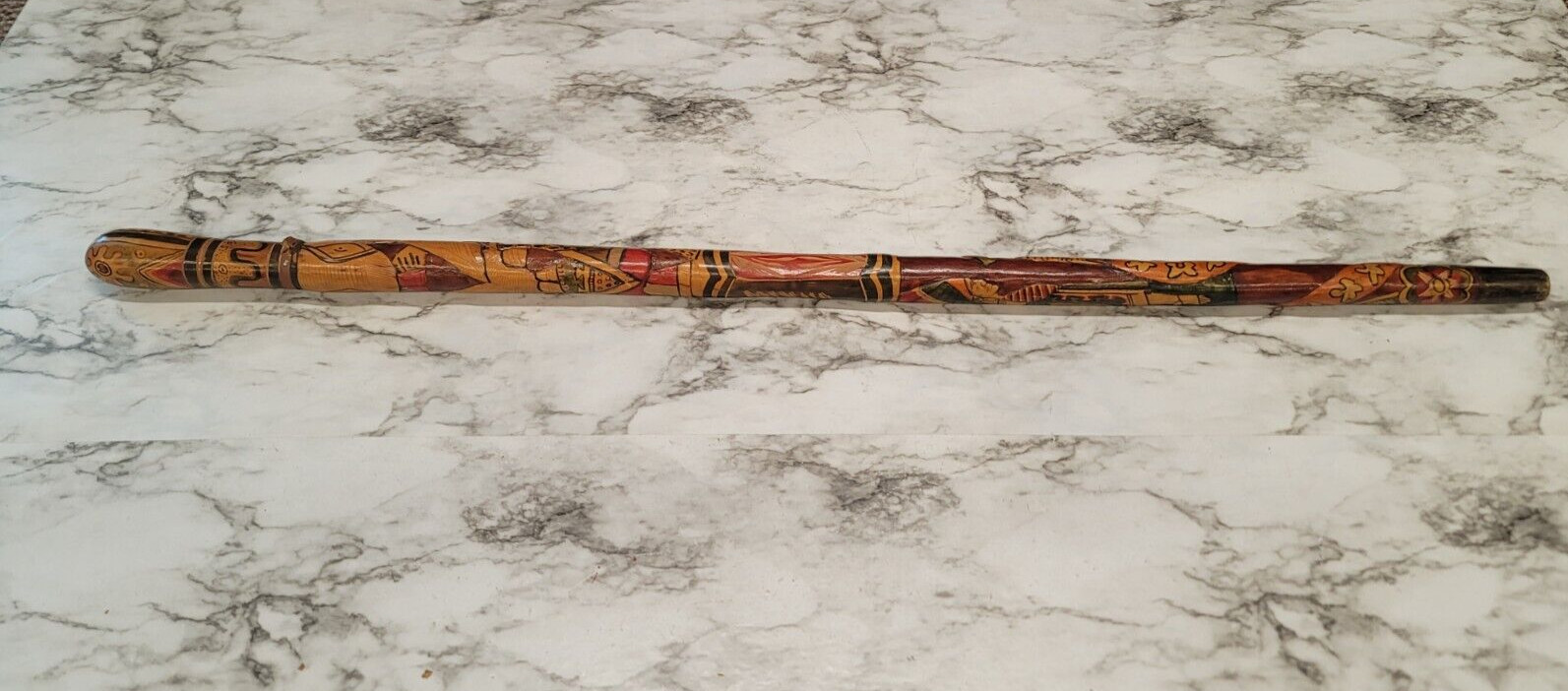 Indian Brave Chief Walking Stick Cane Painted Carved … - Gem