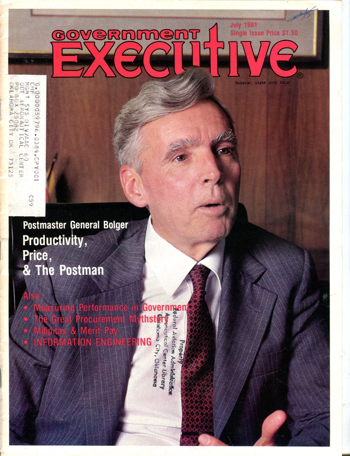 Government Executive Magazine July 1981 William Bolger FAA EX w/ML ...