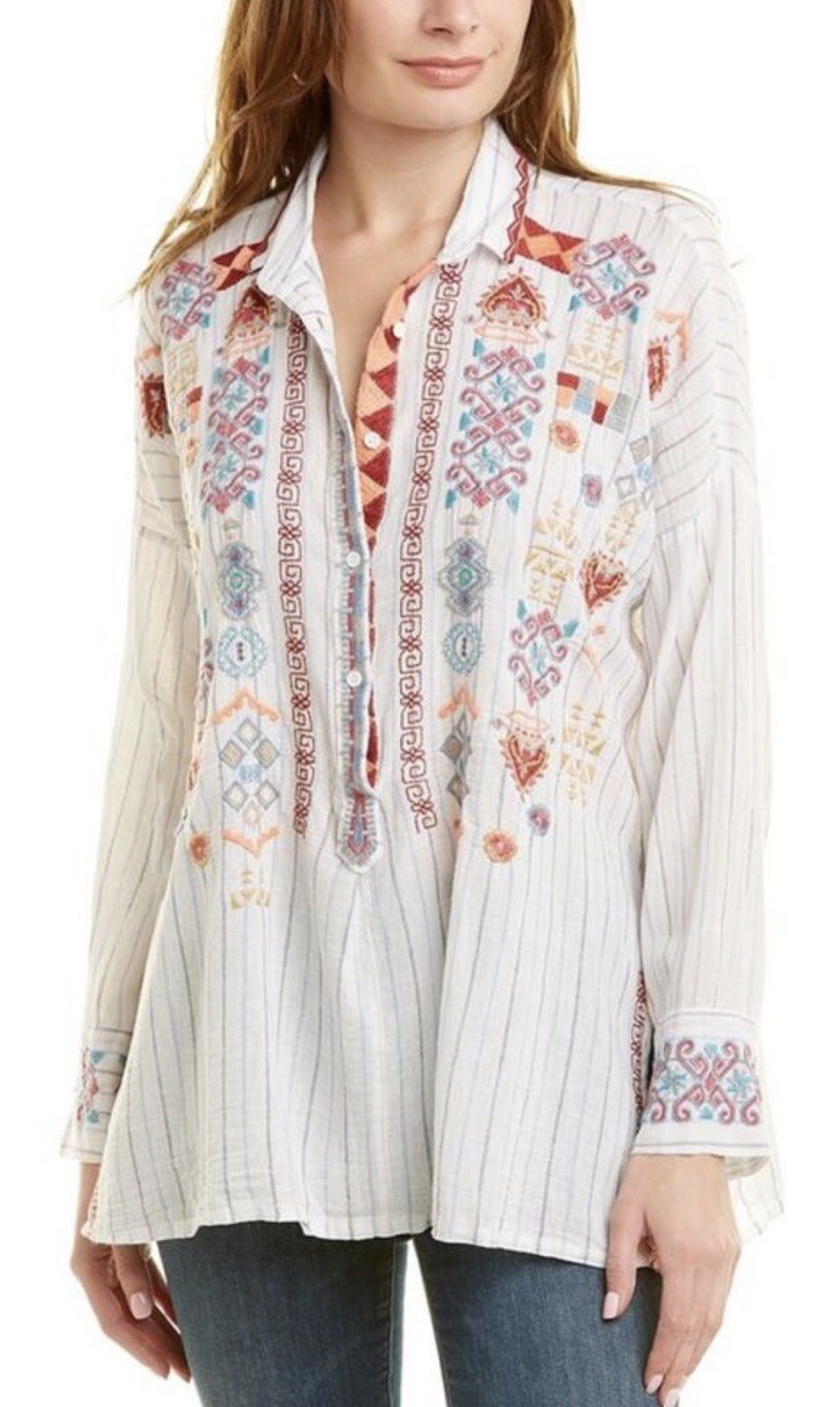 Johnny Was Peta & Greta Clapton Stripe Embroidered Li… - Gem