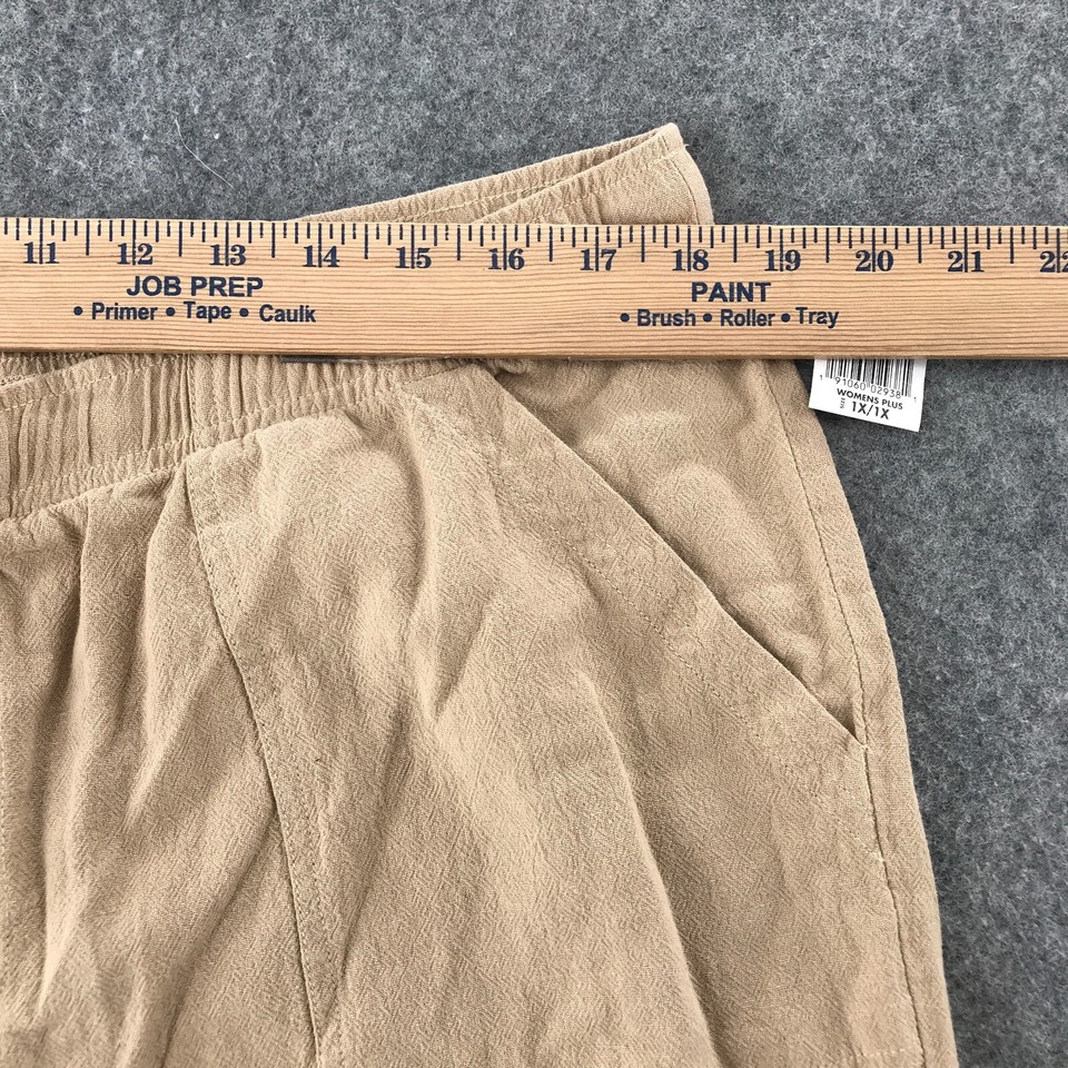 Basic Editions Plus Pants Womens Sz 1X Tan Capri 100% Cotton Pull On ...