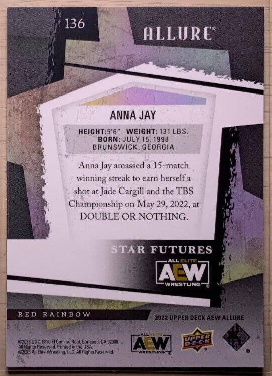 ANNA JAY 2022 UPPER DECK ALLURE AEW #136 RED RAINBOW PARALLEL | eBay