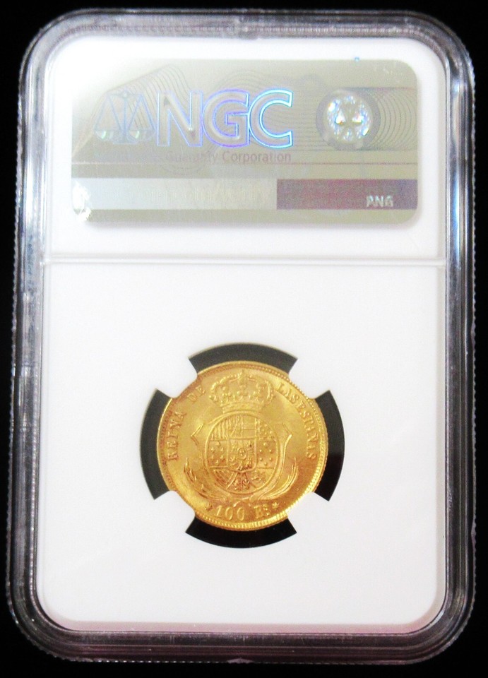 Spain: Isabel II gold 100 Reales 1860/50 MS64 NGC, Seville mint. RARE ...