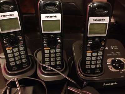Panasonic Cordless Phone System 3 Receivers DECT 6.0 Black Silver ...