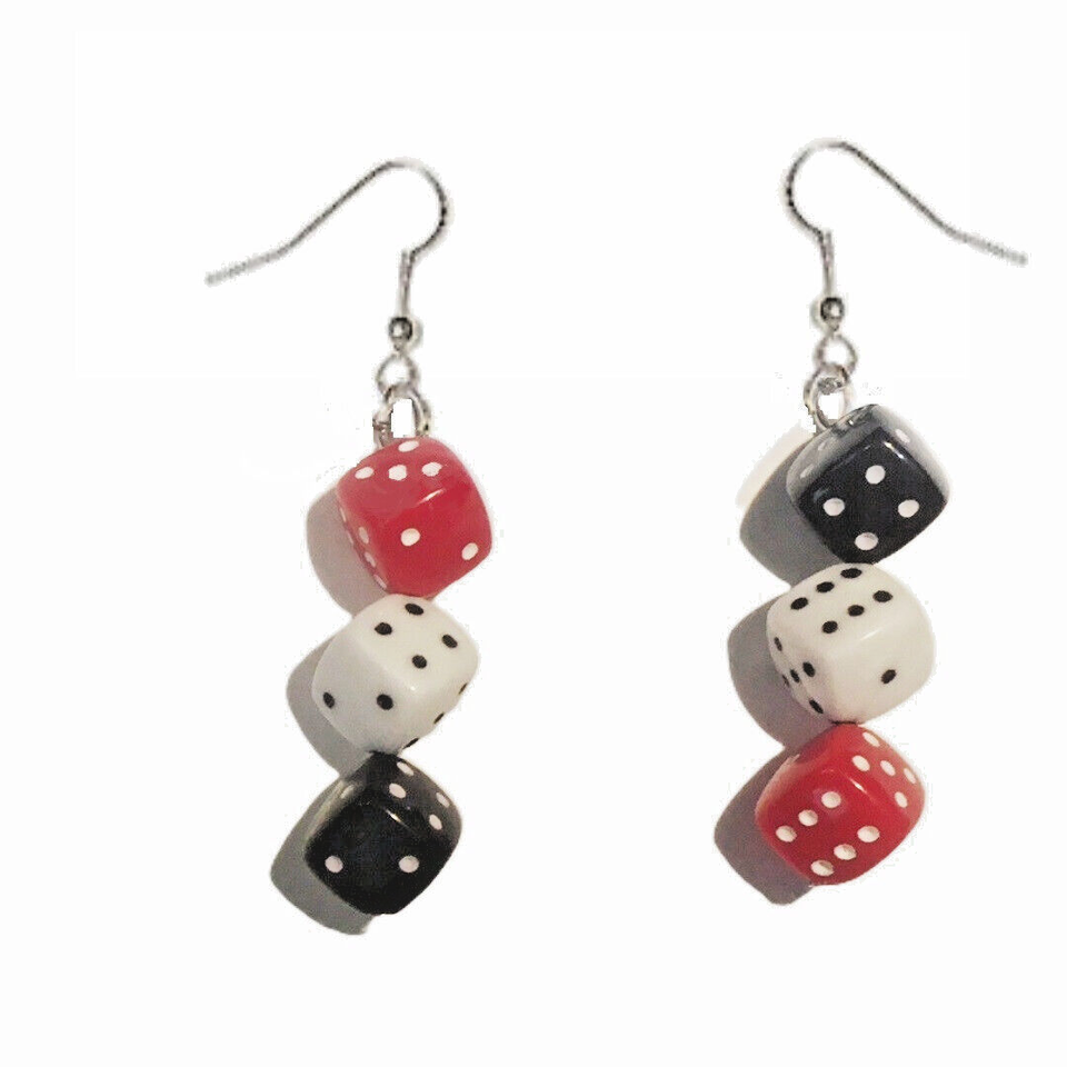 HUGE DICE EARRINGS-Casino Craps Game Lucky Charms Funky Jewelry-RED ...