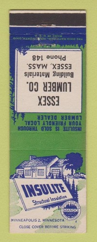 Matchbook Cover - Insulite Insulation Essex Lumber Essex MA | eBay