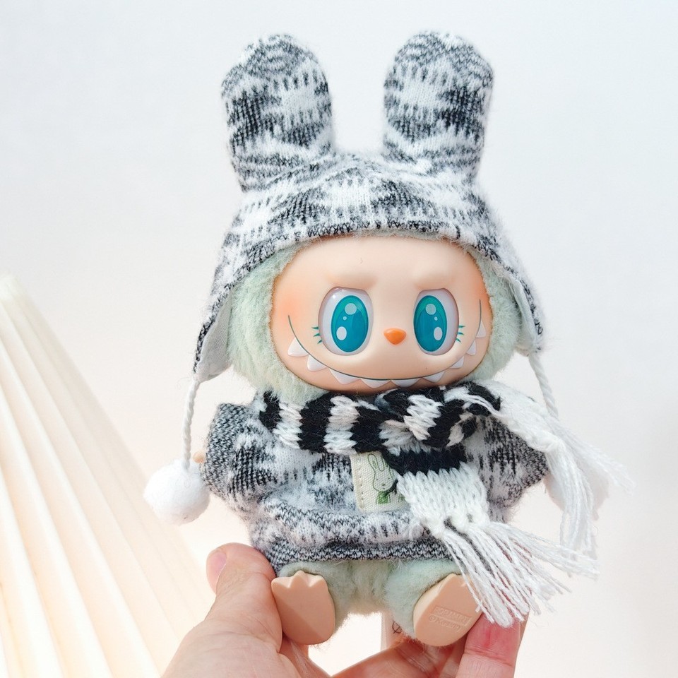 Labubu Doll Clothes,Hat,Sweater,Scarf,Three-Piece, Changeable Outfit NO ...