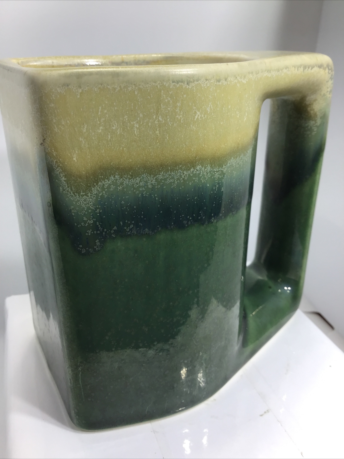 GEOMETRIC HANDCRAFTED COFFEE MUG. STONEWARE SQUARE END MUG. Art Deco ...