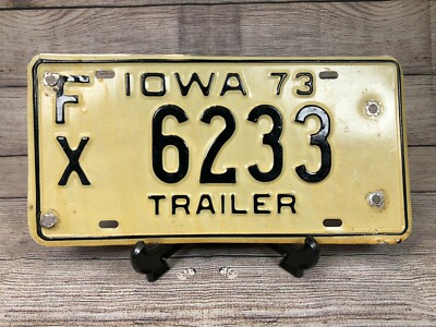 1973 Iowa Trailer License Plate #6233, FX, White vintage raised ...