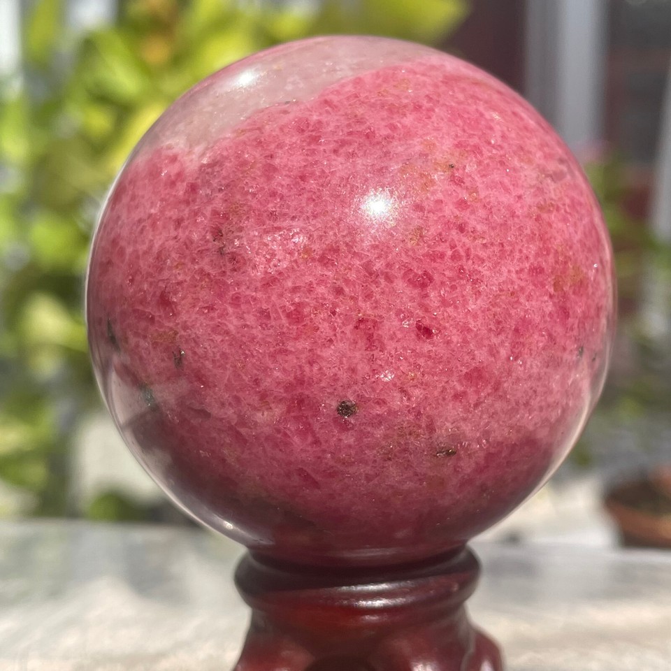 328g Natural Red Black Rhodonite Quartz Crystal Sphere Mineral Healing ...