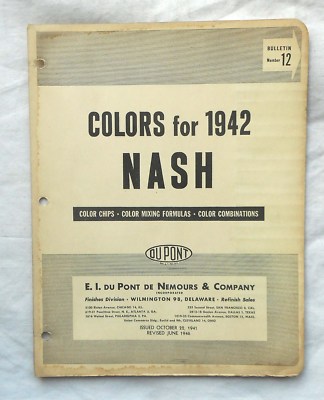 1942 NASH DUPONT COLOR PAINT CHIP CHART ALL MODELS ORIGINAL | eBay