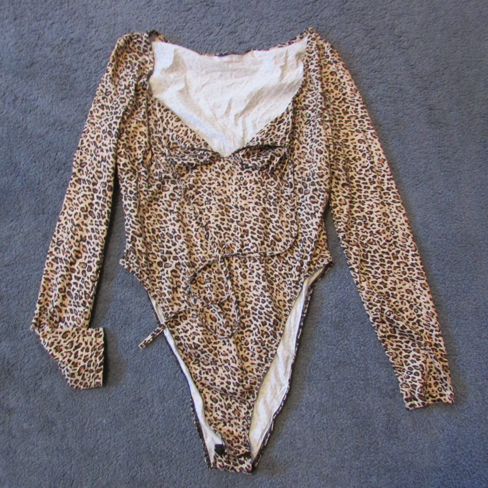 NWOT Shein Large Animal Print Leopard Body Suit L/S VNeck With Tie | eBay
