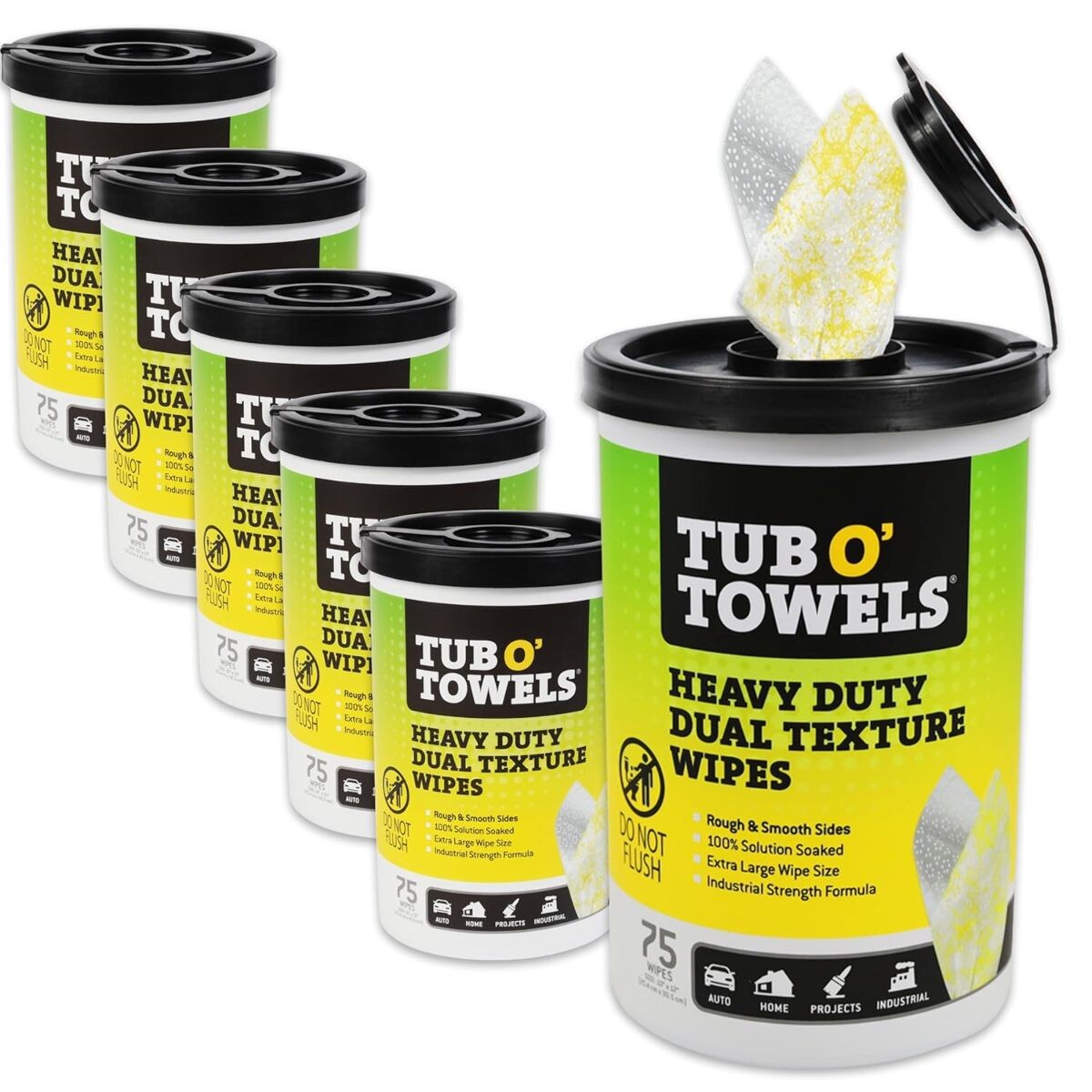 Tub O Towels Heavy-Duty 10" x 12" Cleaning Wipes Dual Texture, 75 Count ...