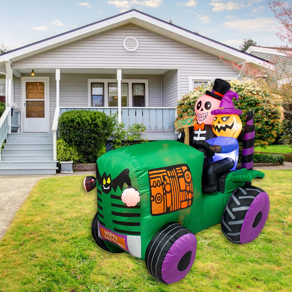 5.5Ft Long Halloween Inflatable Ghost Tractor Decoration with LED ...