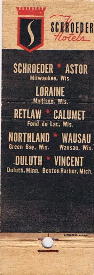 Matchbook Cover Hotel Duluth Schroeder Hotel Black Bear Louinge Duluth Minnesota | eBay