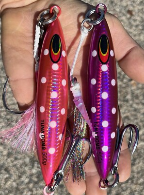 2 500g BLUEFIN TUNA Bomb JIGS - Pink Purple Eddie Bomb Heavy Bft ...