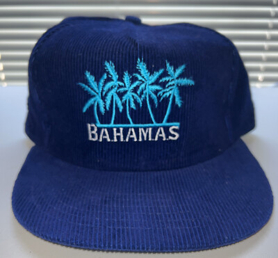 Vintage Bahamas Corduroy Embroidered Palm Trees Trucker Blue Snapback ...