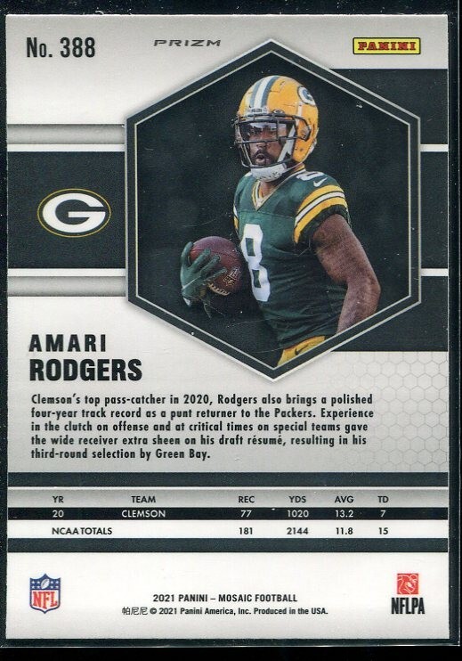2021 Panini Green Mosaic Amari Rodgers Green Bay Packers RC | eBay