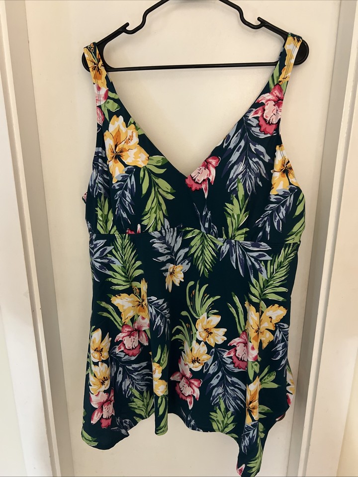 Women’s Avenue Size 26 Swim Dress Bathing Suit Green Hawaiian Floral ...