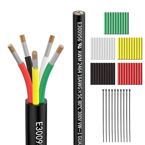 16awg 1.3mm² Electrical Wire 5 Core Extension Cable 10feet UL2464 10FT ...