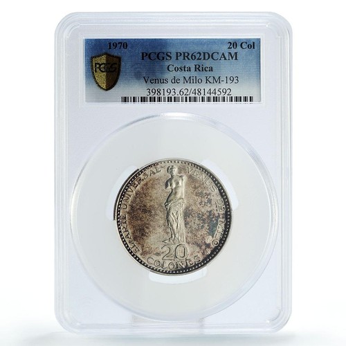 Costa Rica 20 colones Venus de Milo Statue Art KM-193 PR62 PCGS silver ...
